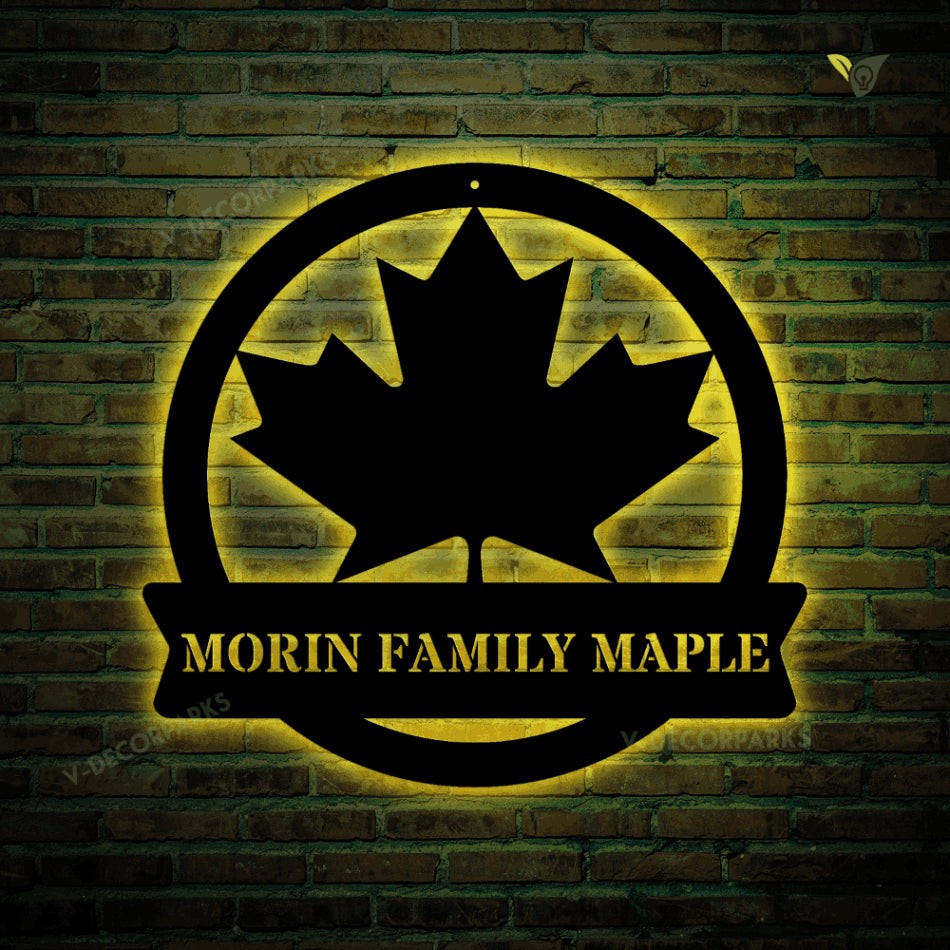 Maple Leaf Monogram - Canada Metal Sign With Led Lights, Personalized ...