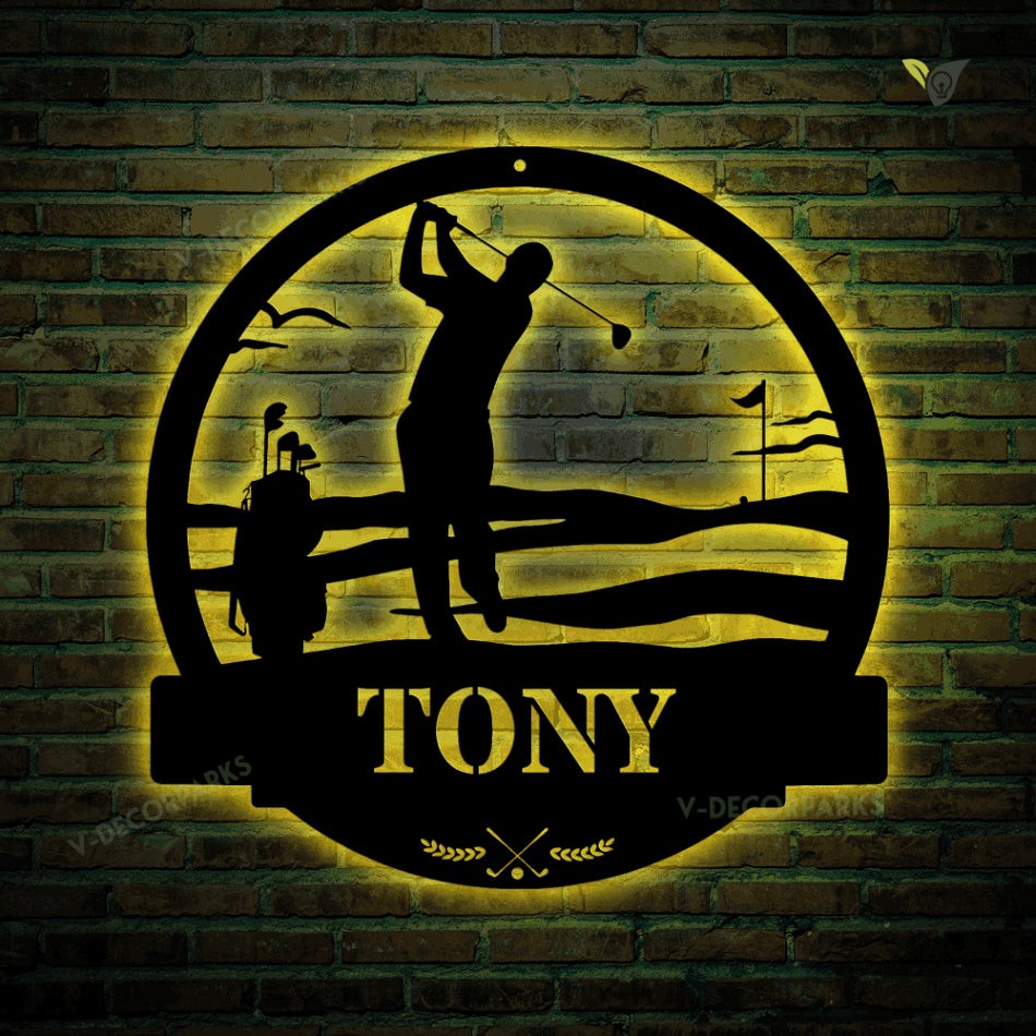 Men Golf Custom Monogram Metal Sign With Led Lights, Wall Art Decor ...