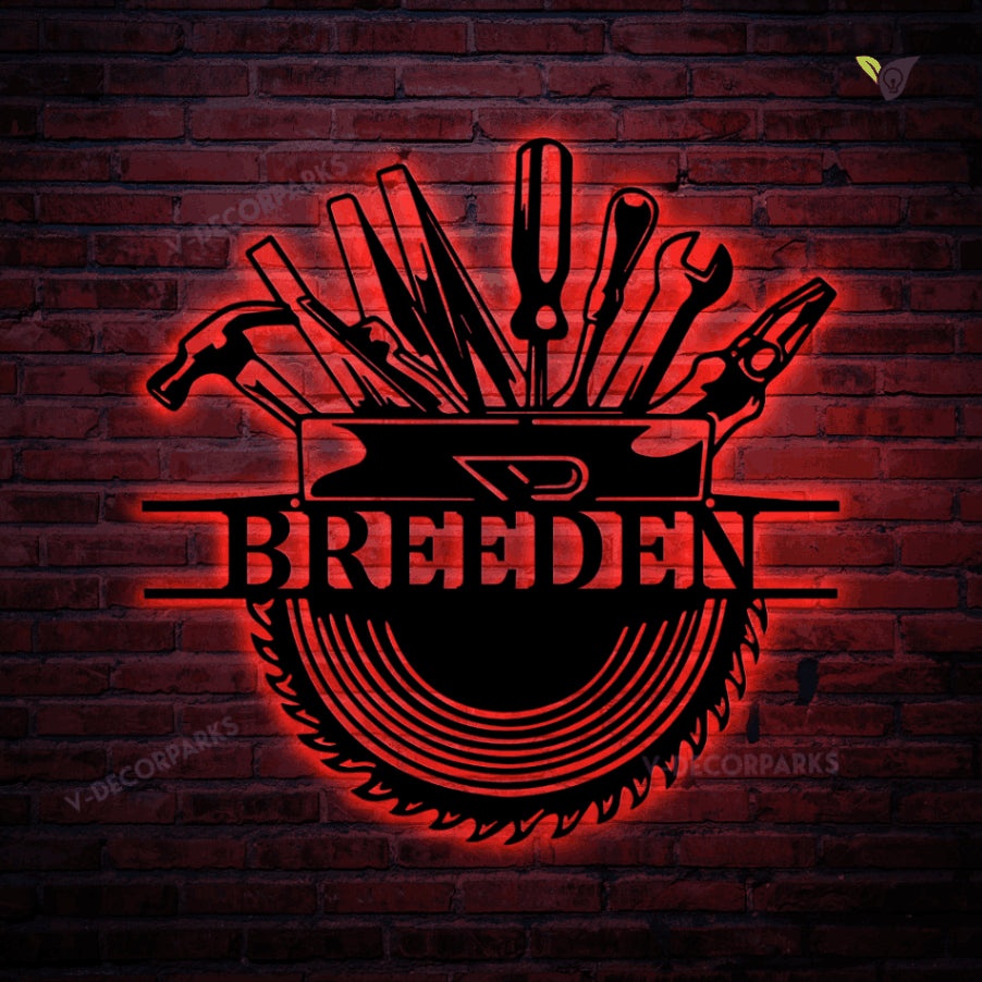 Personalized Carpenter Monogram Metal Sign With Led Lights, Papas Work ...