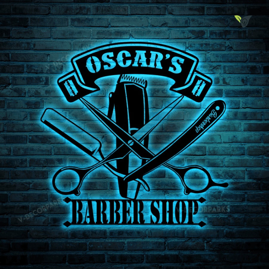 Personalized Barber Shop Equipment Metal Sign With Led Lights, Barber ...
