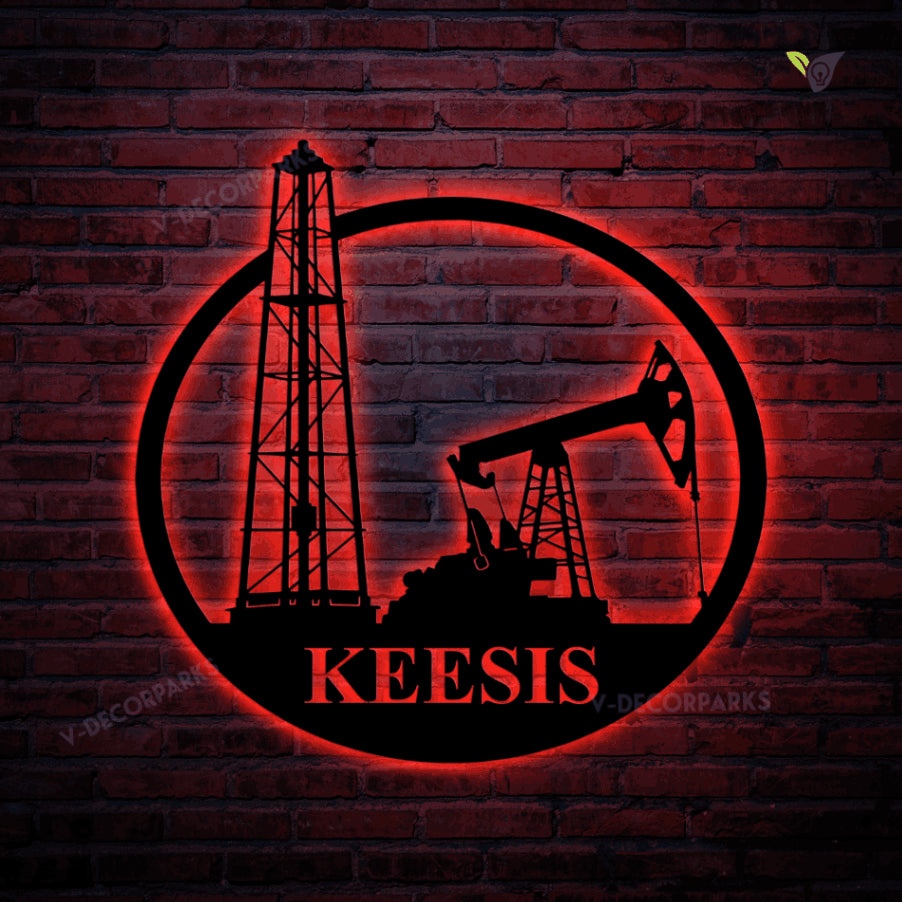 Custom Name Oil Rig Oil Field Metal Wall Art With Led Light, Offshore ...