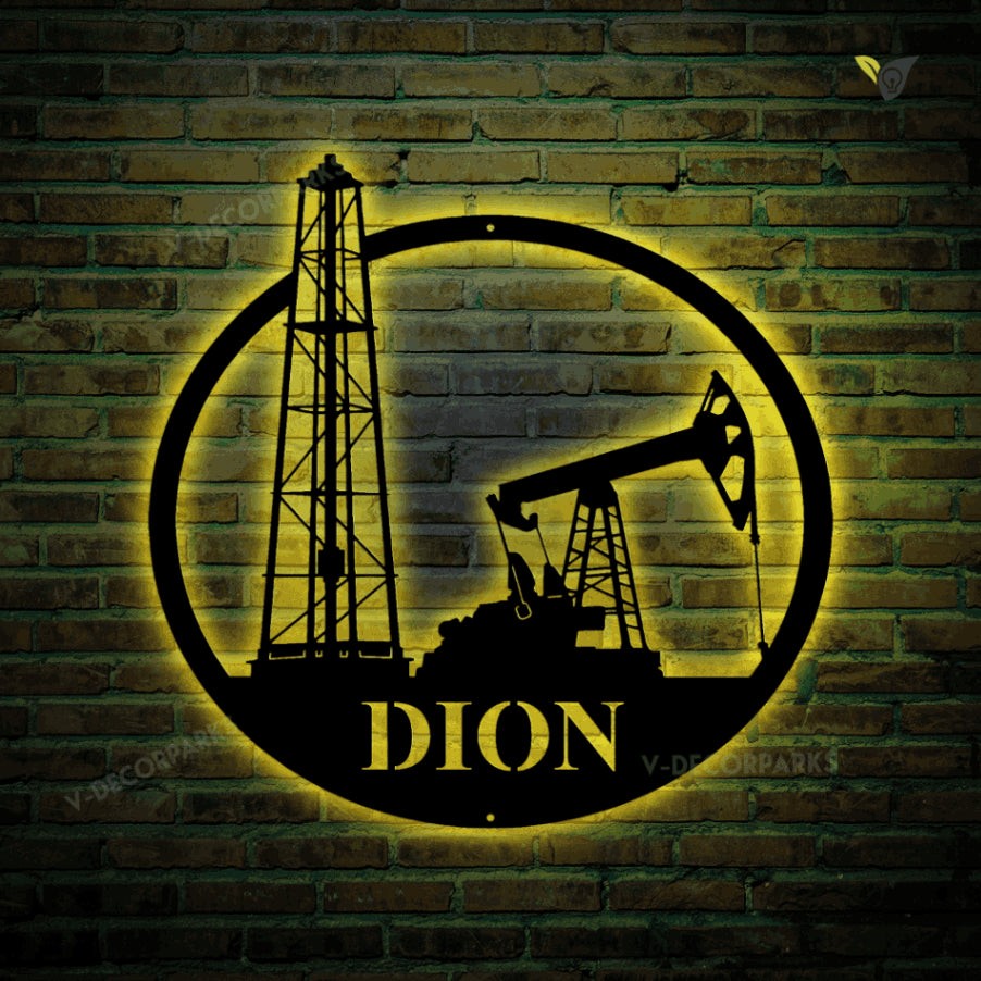 Custom Name Oil Rig Oil Field Metal Wall Art With Led Light, Offshore ...