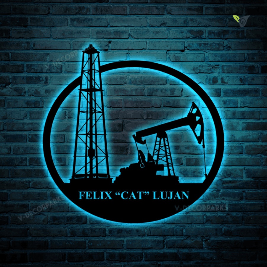 Custom Name Oil Rig Oil Field Metal Wall Art With Led Light, Offshore ...