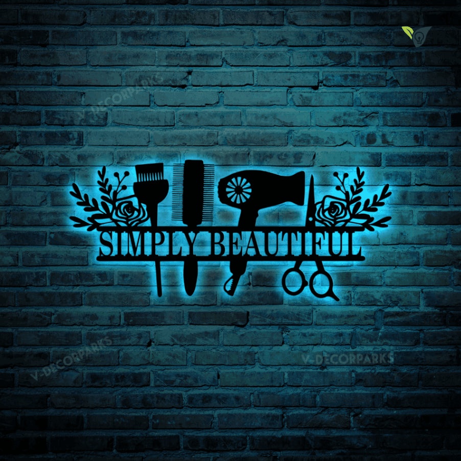 Custom Beauty Salon Metal Sign With Led Lights, Personalized Hair Salon ...