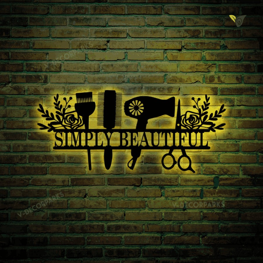 Custom Beauty Salon Metal Sign With Led Lights, Personalized Hair Salon ...