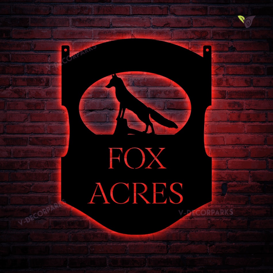 Metal Fox Sign, Fox Metal Wall Art With Led Light, Metal House Sign ...