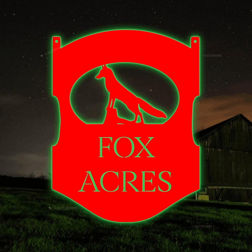 Metal With Led Lights Fox Sign With Fox, 2ft Sign, Metal Wall Art ...
