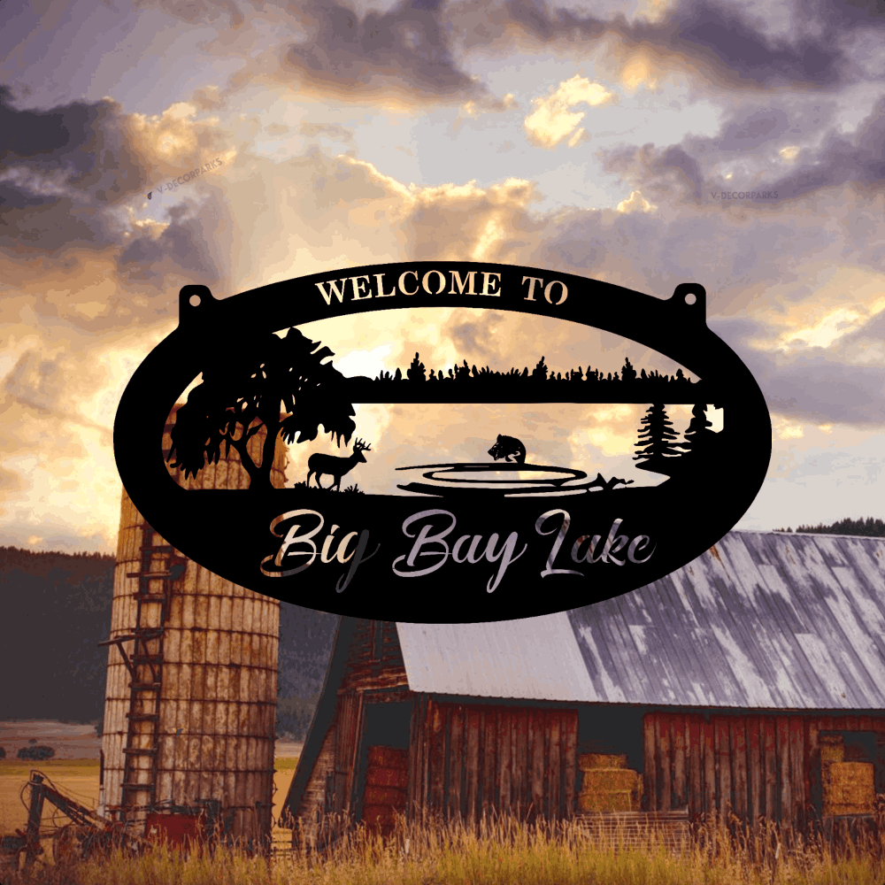 Metal Sign Lake Jumping Fish Sign With Led Lights, Deer Lake Sign ...