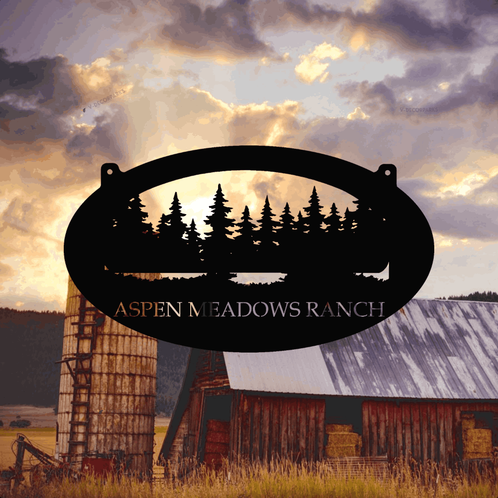 Custom Metal Sign With Evergreens With Led Lights, Metal Wall Art ...