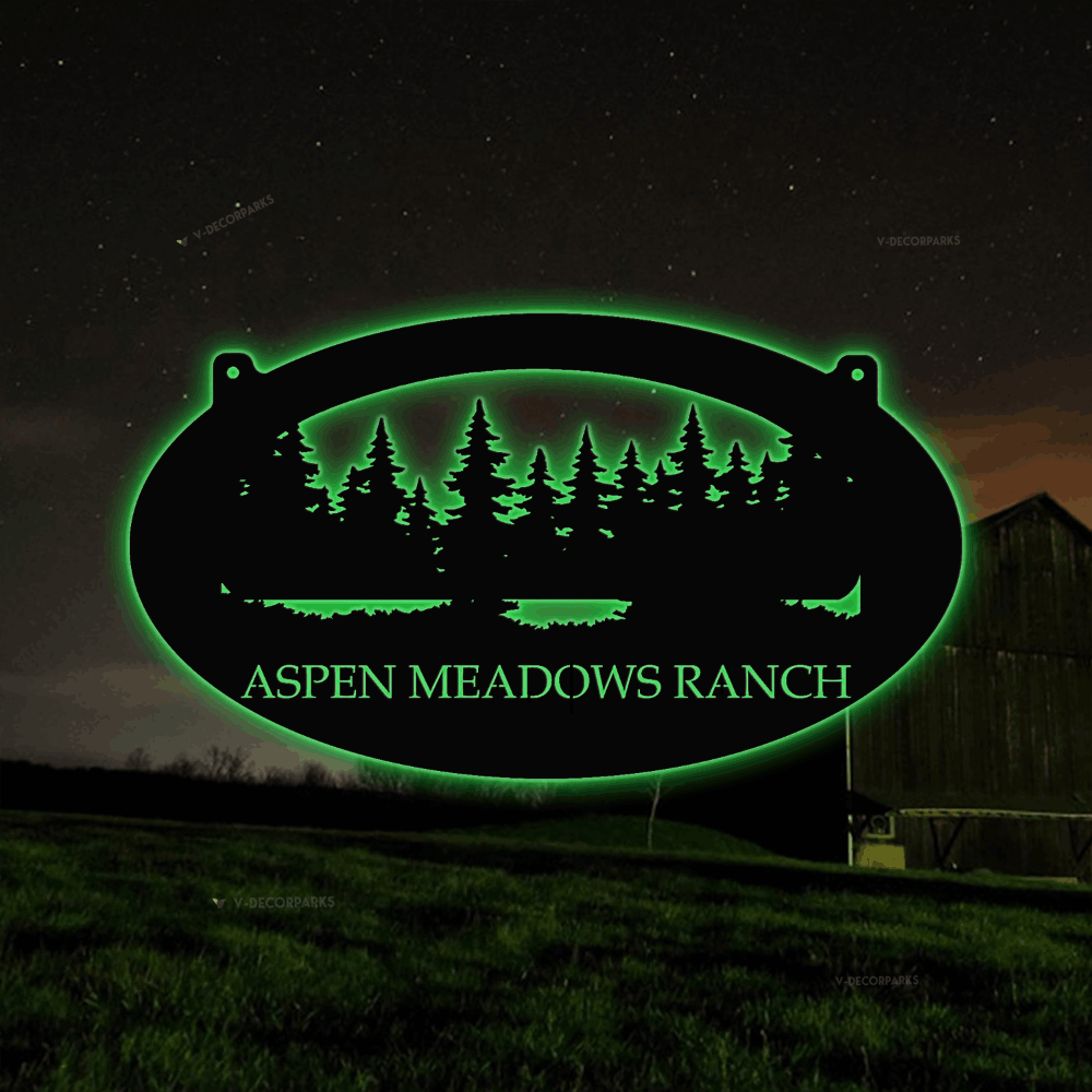 Custom Metal Sign With Evergreens With Led Lights, Metal Wall Art ...