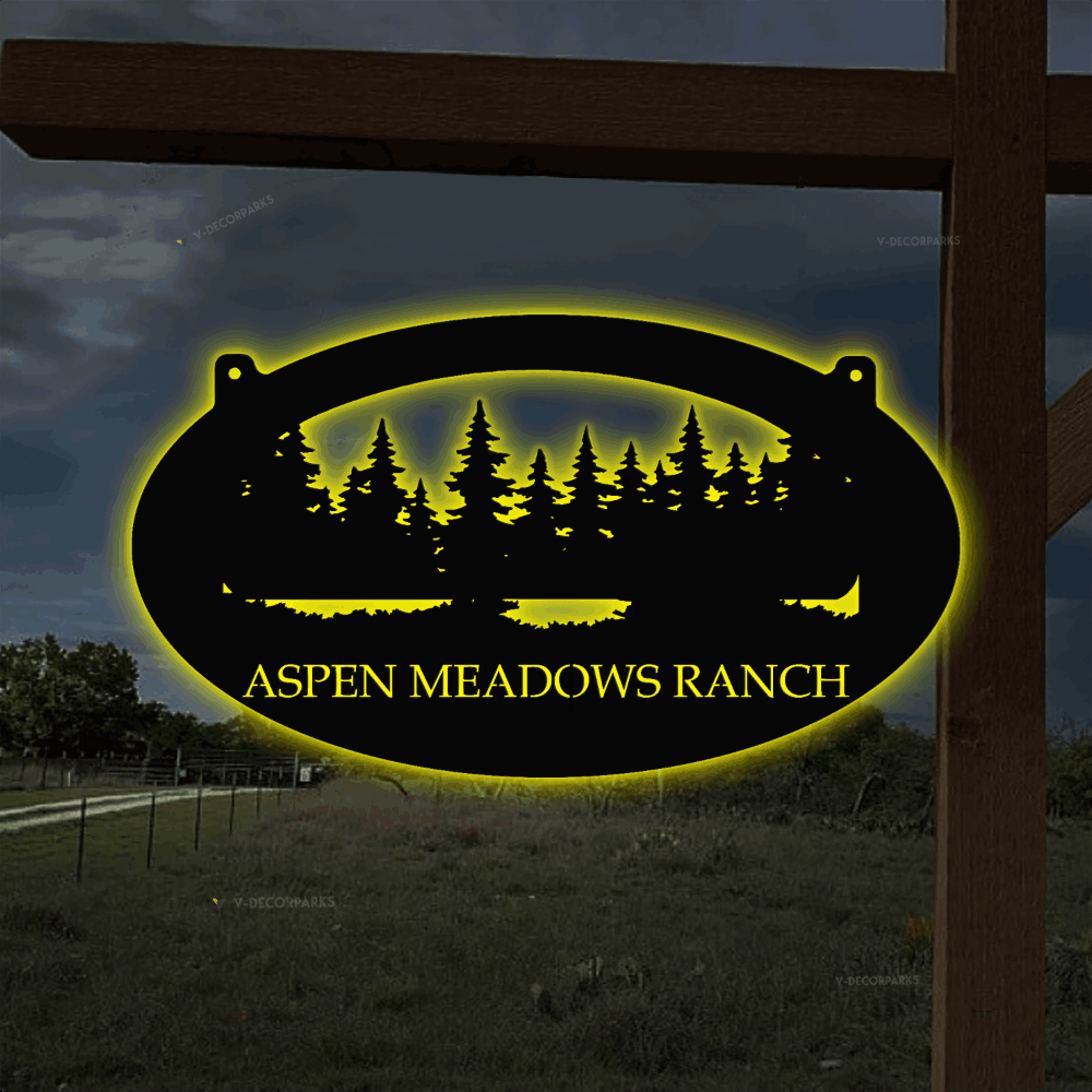 Custom Metal Sign With Evergreens With Led Lights, Metal Wall Art ...