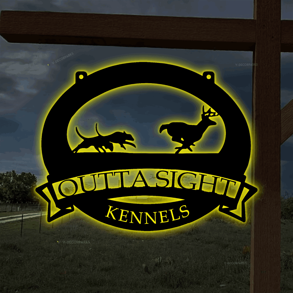 Metal Deer Hunt Sign With Led Lights, Dog Buck Chase Sign, Customized ...