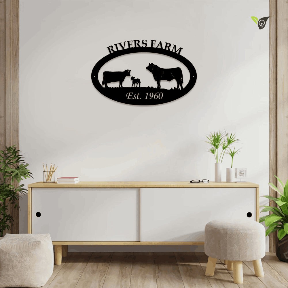 Custom Name Est Farm Sign, Cow Calf Bull Metal Sign With Led Lights ...