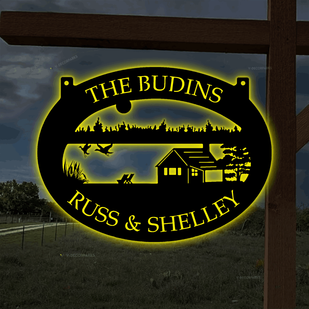 Led Lights Metal Cabin Lake Sign, Fisherman Cabin Sign, Laser Cut Cabin ...