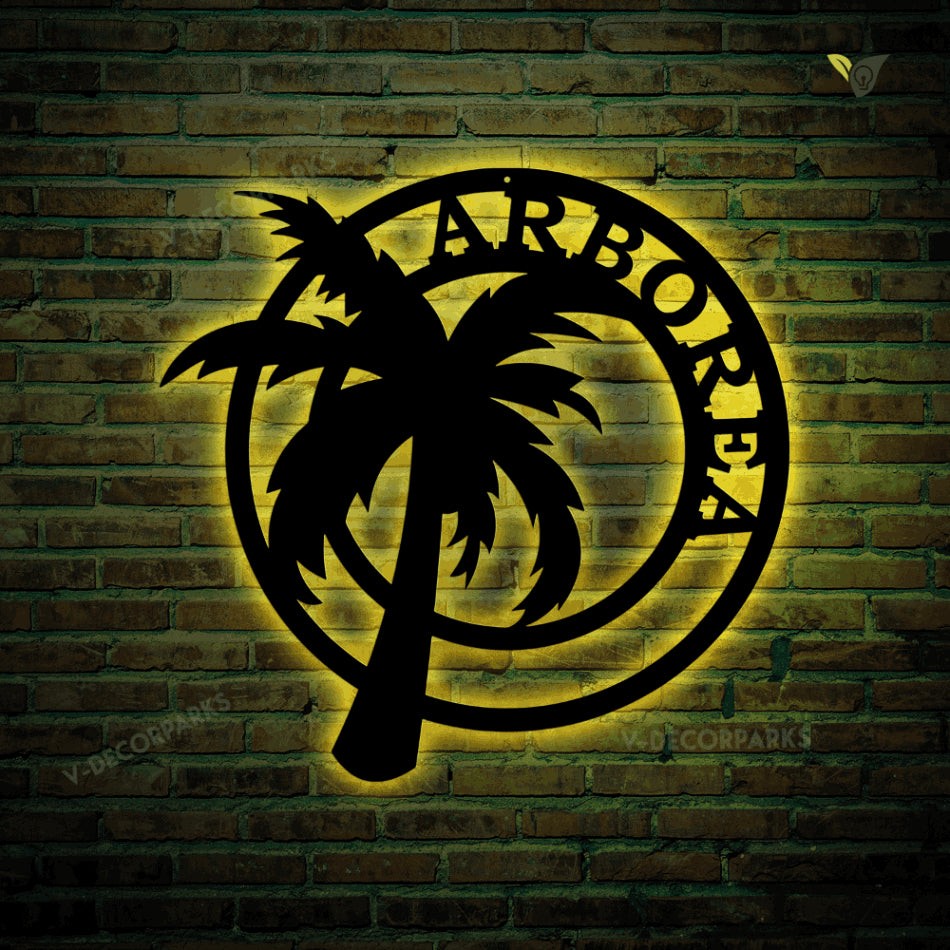 Palm Tree Monogram Customized Metal Sign With Led Lightss, Custom Metal ...