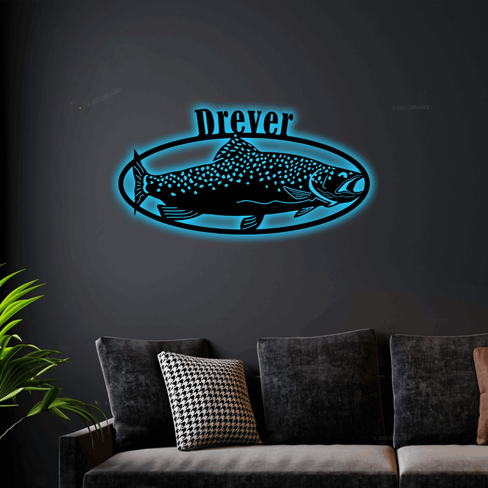 Personalized Trout Fish Sign Metal Wall Decor With Led Lights, Cut ...