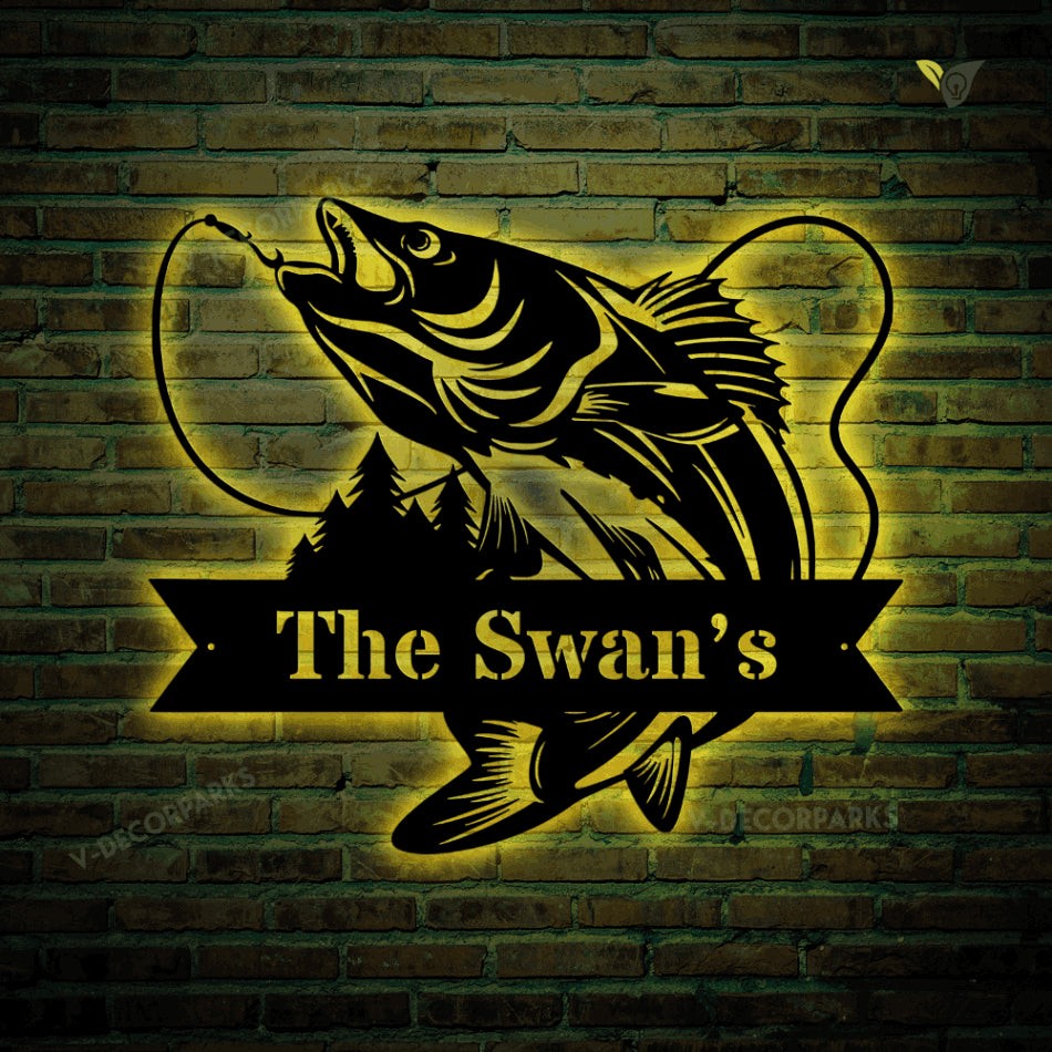 Great Outdoor Walleye Fish Monogram Cut Metal Sign With Led Lights ...