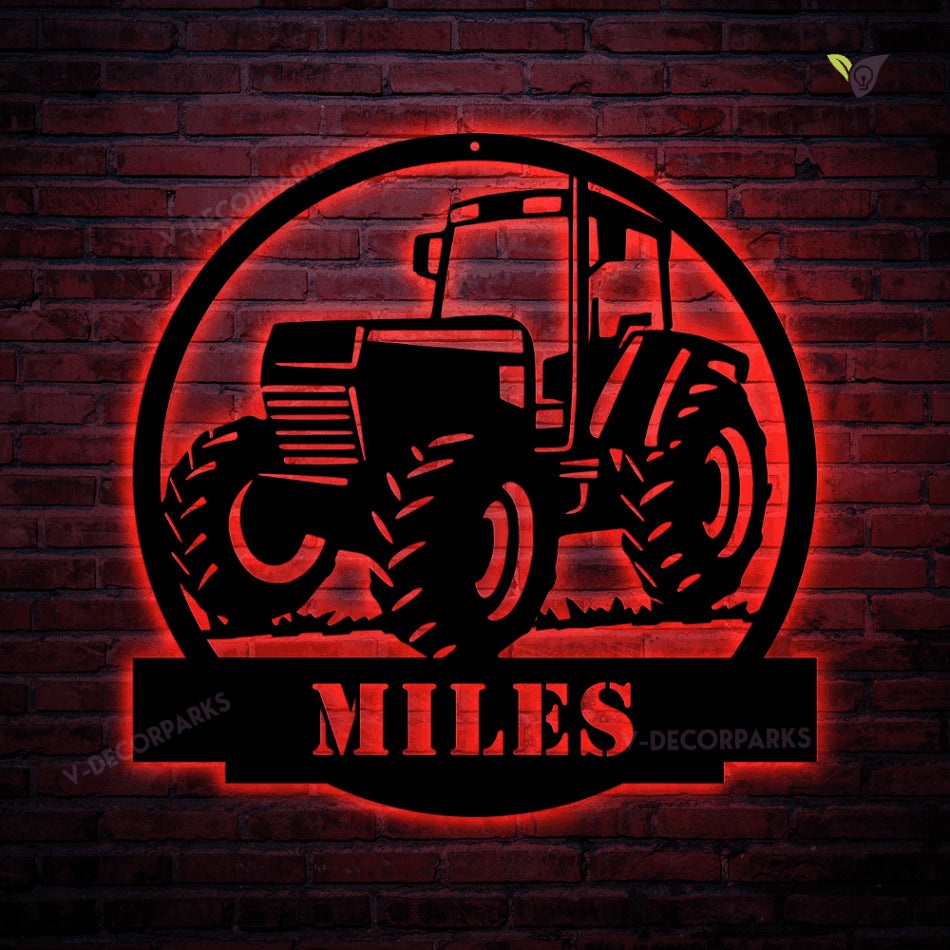 Farm Tractor Monogram Cut Metal Sign With Led Lights, Metal Wall Art ...