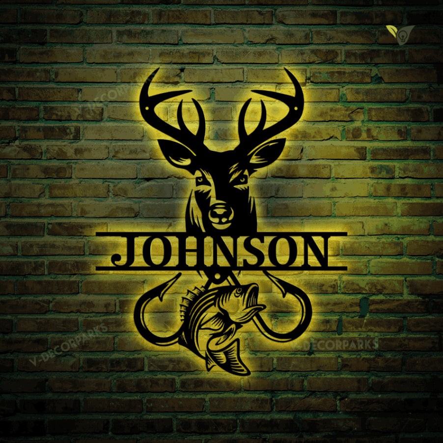 Deer Fish Hook Personalized Monogram Metal Wall Decor, Cut Metal Sign ...