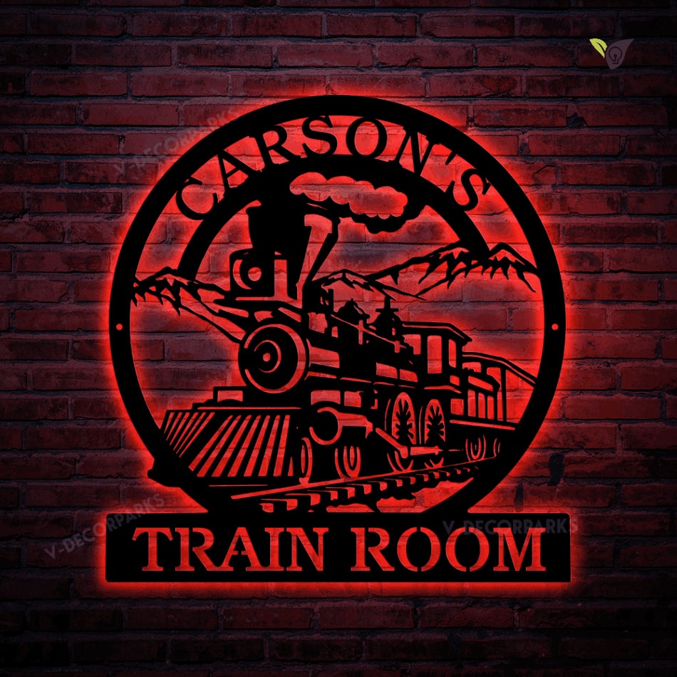 Train Name Plaque, Cut Metal Sign With Led Lights, Metal Wall Art ...