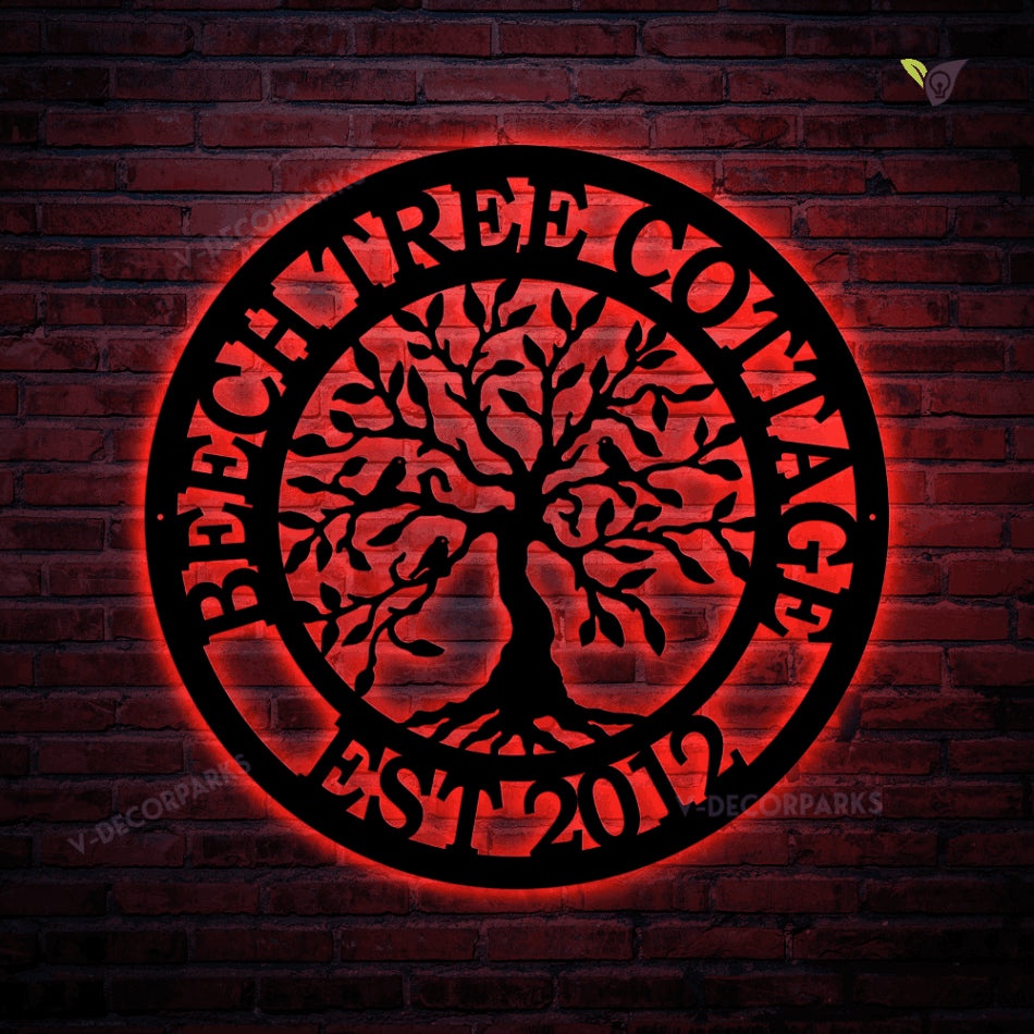 Olive Tree Of Life Family Established Metal Sign With Led Lights, Metal ...