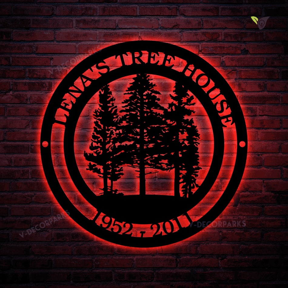 Personalized Pine Tree Metal Sign With Led Lights, Cut Metal Sign With ...