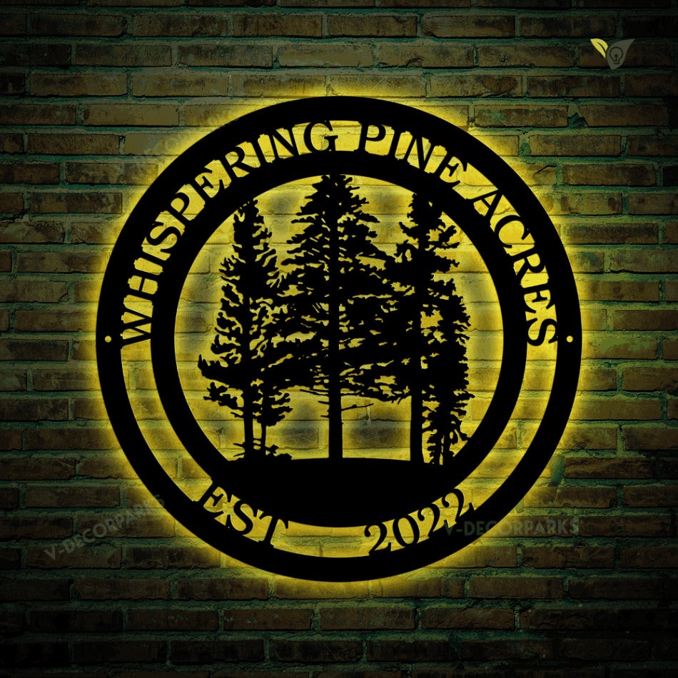 Personalized Pine Tree Metal Sign With Led Lights, Cut Metal Sign With ...