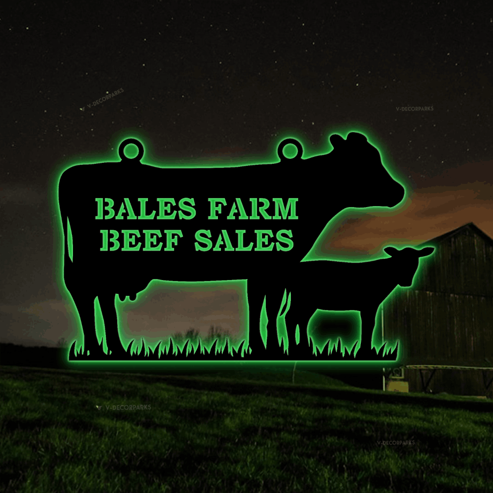 Personalized Angus Cow Farm Sign With Led Lights, Cut Metal Sign, Metal ...