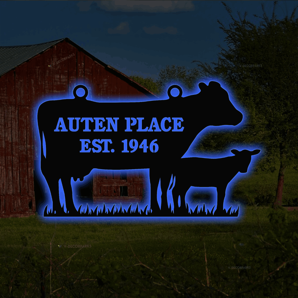 Personalized Angus Cow Farm Sign With Led Lights, Cut Metal Sign, Metal ...