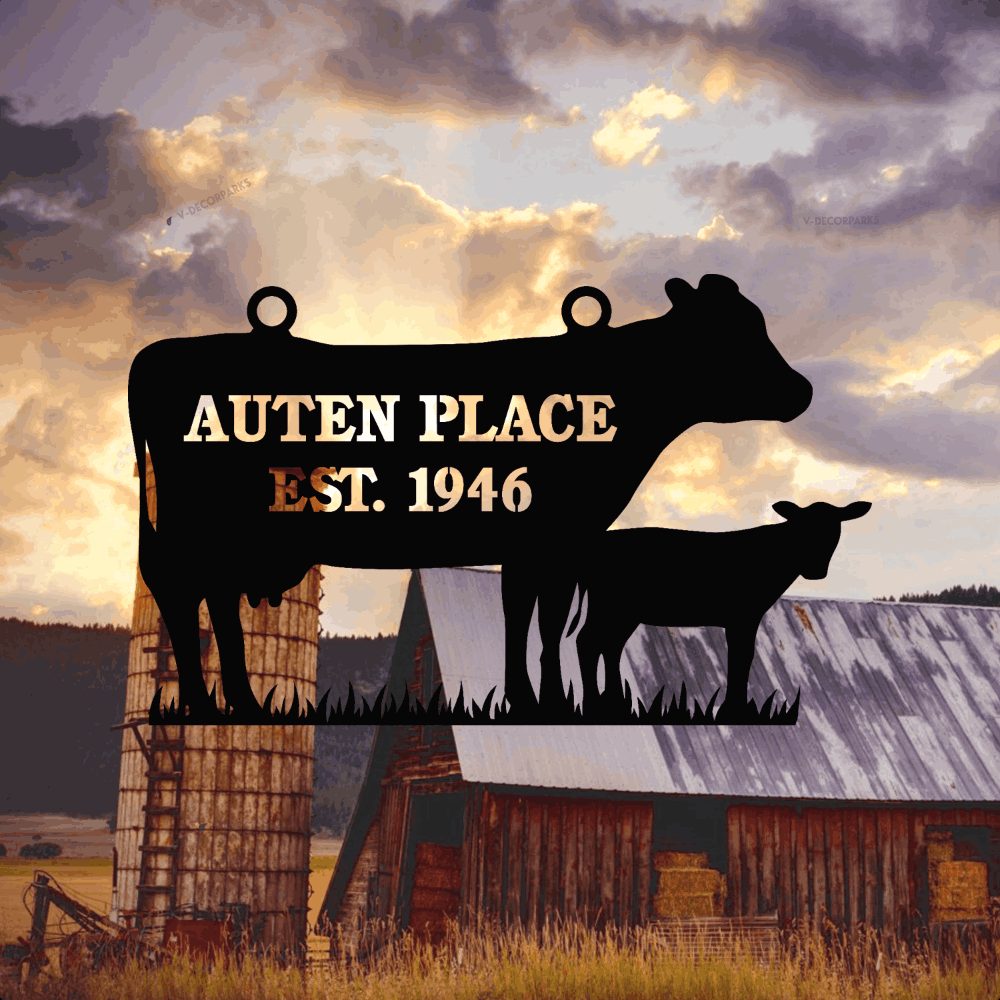 Personalized Angus Cow Farm Sign With Led Lights, Cut Metal Sign, Metal ...
