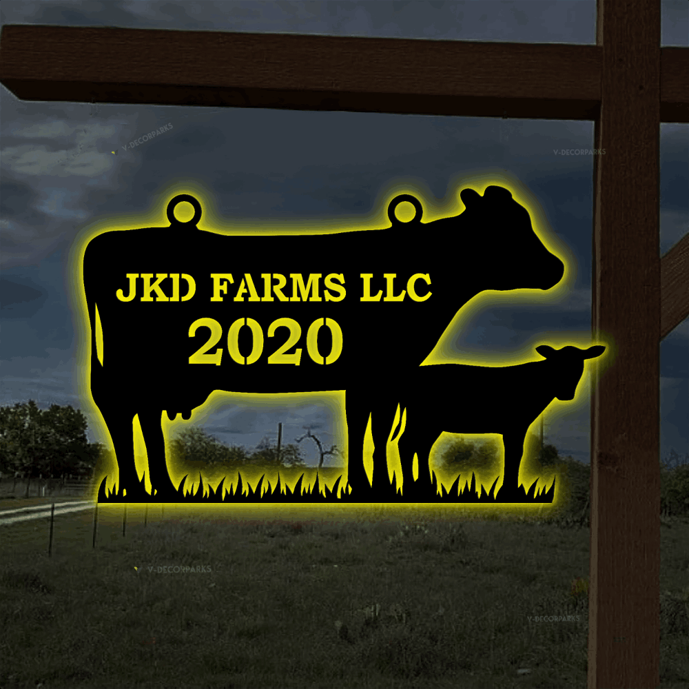 Personalized Angus Cow Farm Sign With Led Lights, Cut Metal Sign, Metal ...