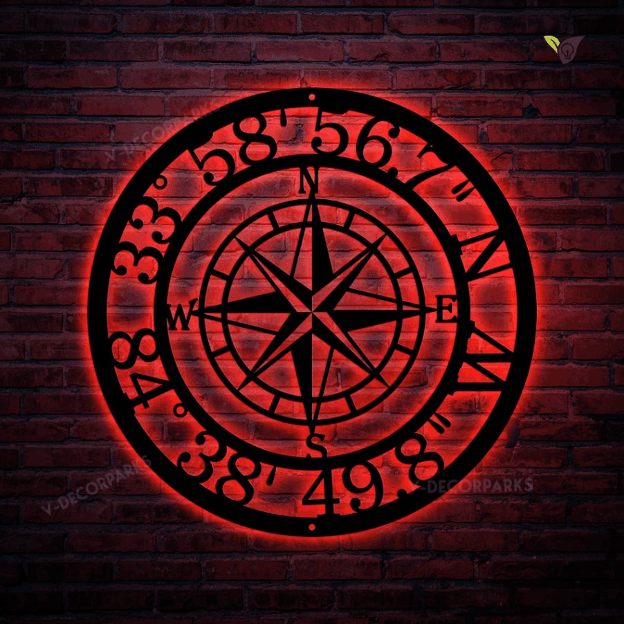 Nautical Compass Gps Coordinate Sign, Gps Coordinates Metal Wall Art ...