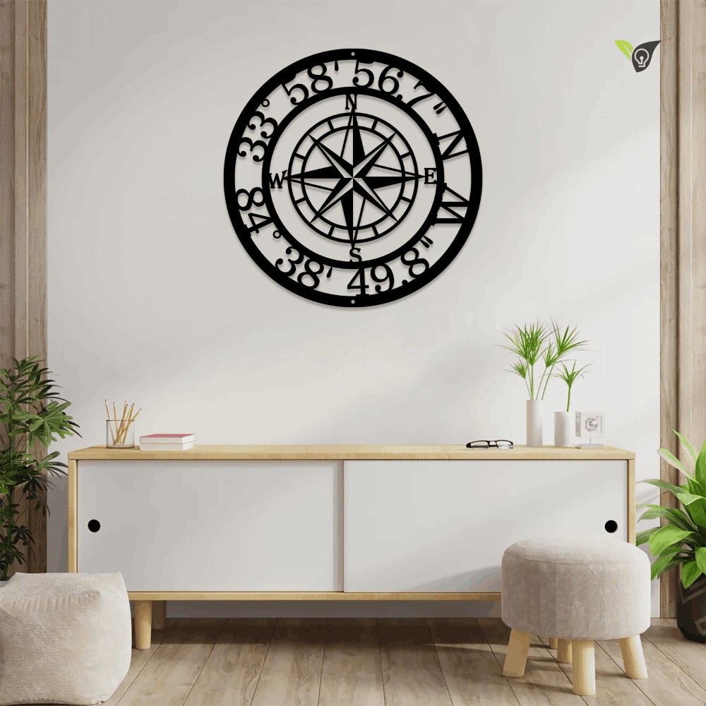 Nautical Compass Gps Coordinate Sign, Gps Coordinates Metal Wall Art ...