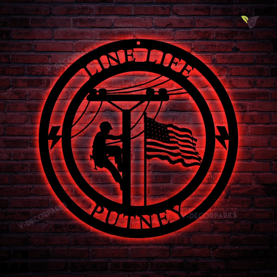 Custom Name Lineman Cut Metal Sign With Led Lights, Metal Wall Art ...