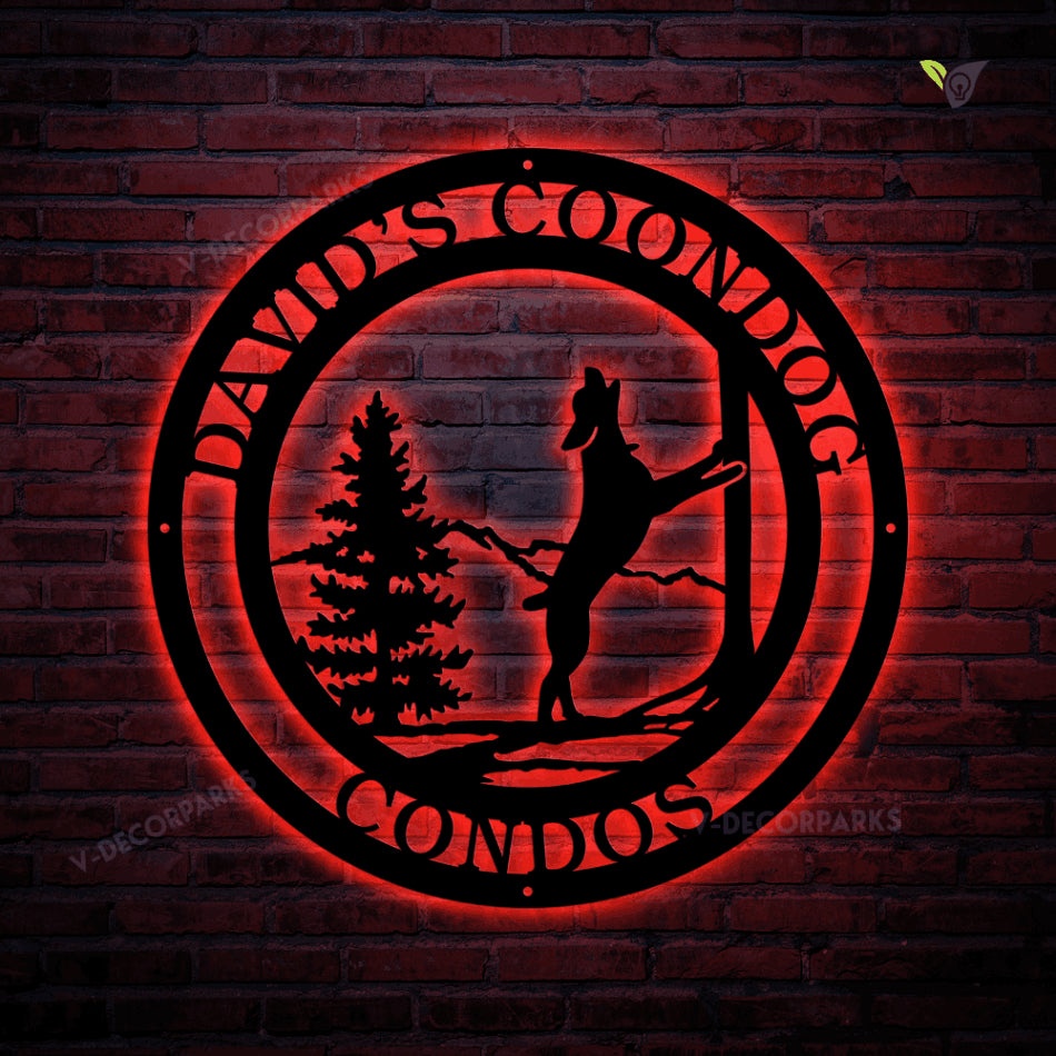 Treeing Coonhound Dog Sign, Cut Metal Sign With Led Lights, Metal Wall ...