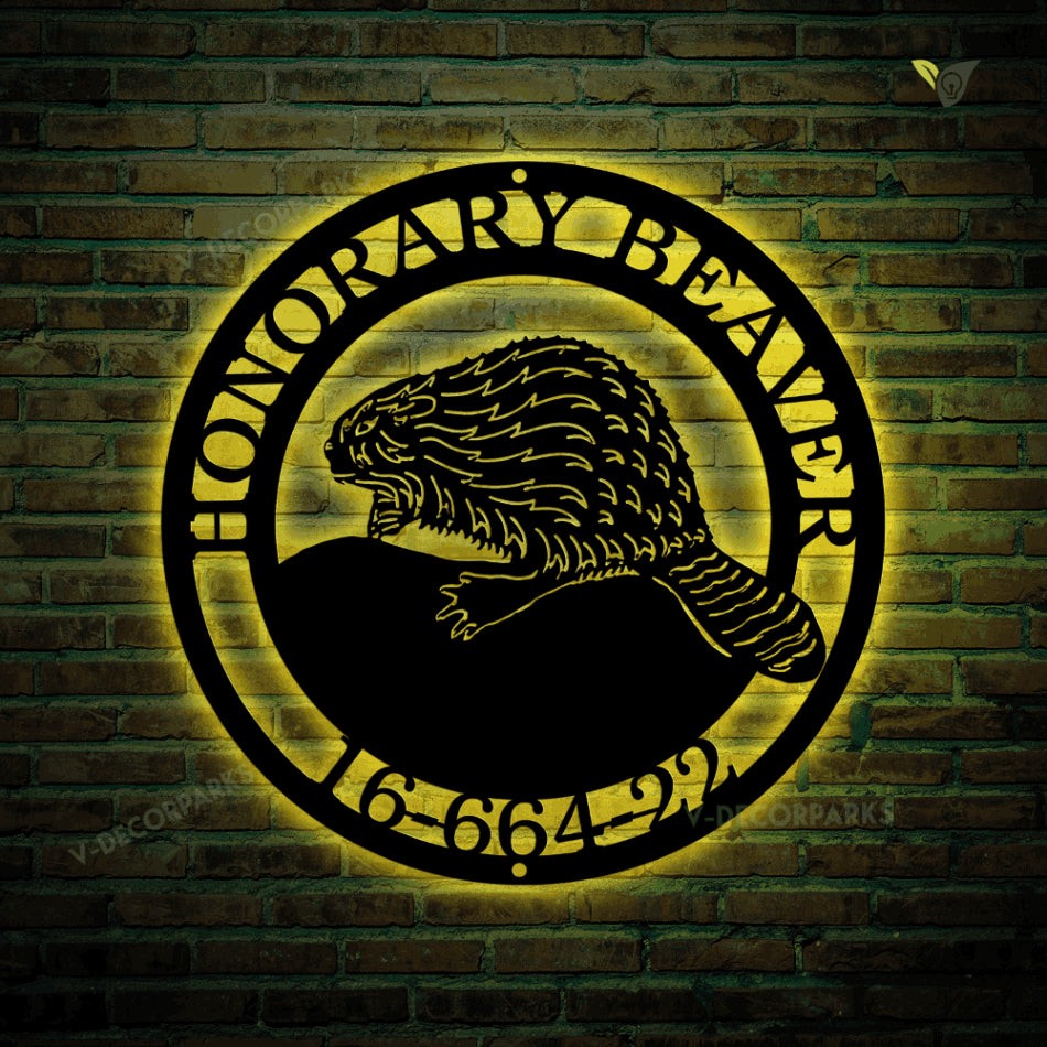 Personalized Beaver Sign, Cut Metal Sign With Led Lights, Metal Wall ...