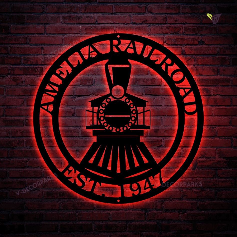 Personalized Train Sign, Cut Metal Sign With Led Lights, Metal Wall Art ...