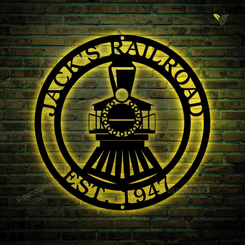Personalized Train Sign, Cut Metal Sign With Led Lights, Metal Wall Art ...