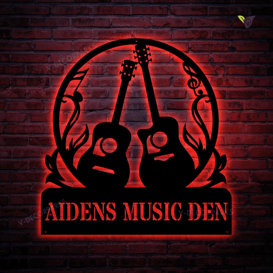 Personalized Guitars Monogram Cut Metal Sign With Led Lights, Man Cave ...