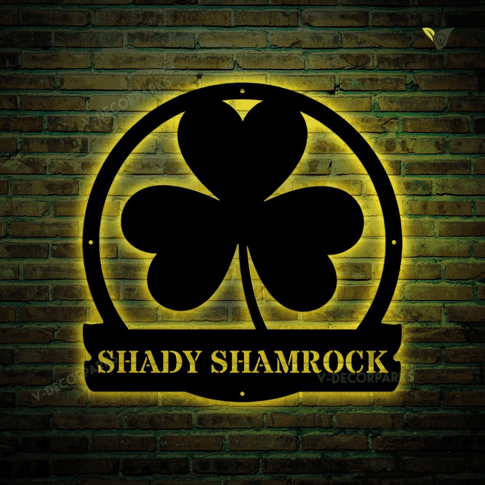 Shamrock Monogram, Cut Metal Sign With Led Lights, Metal Wall Art ...