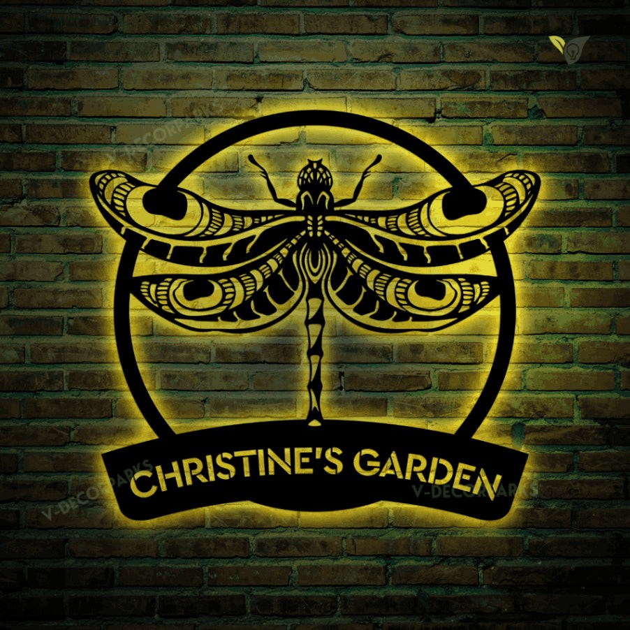 Custom Dragonfly Monogram Metal Sign With Led Lights, Metal Wall Art ...