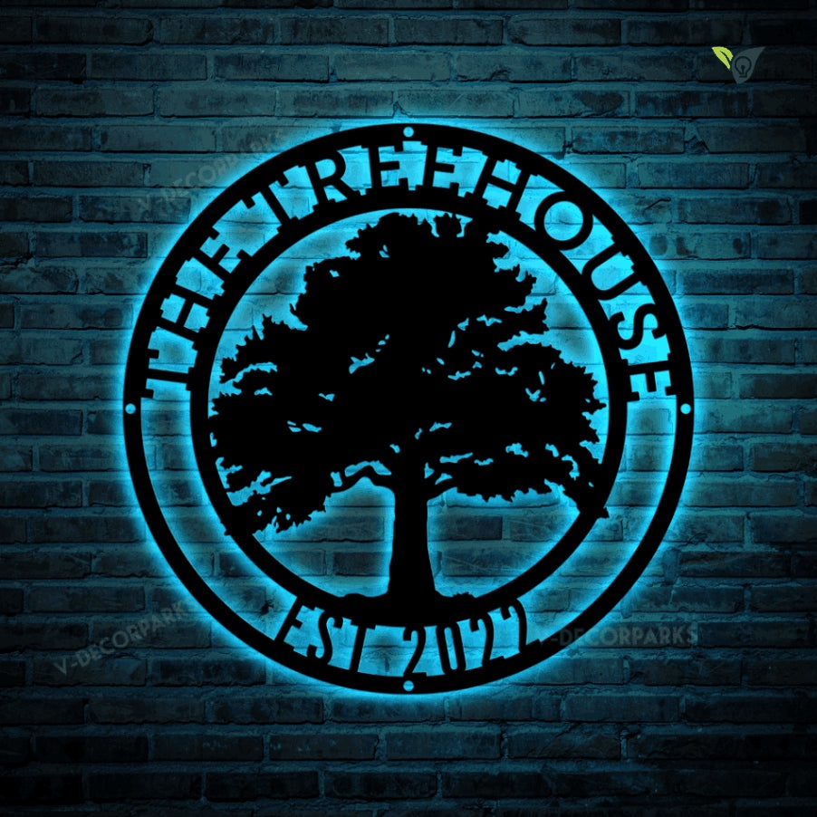 Oak Tree Monogram, Cut Metal Sign With Led Lights, Metal Wall Art ...