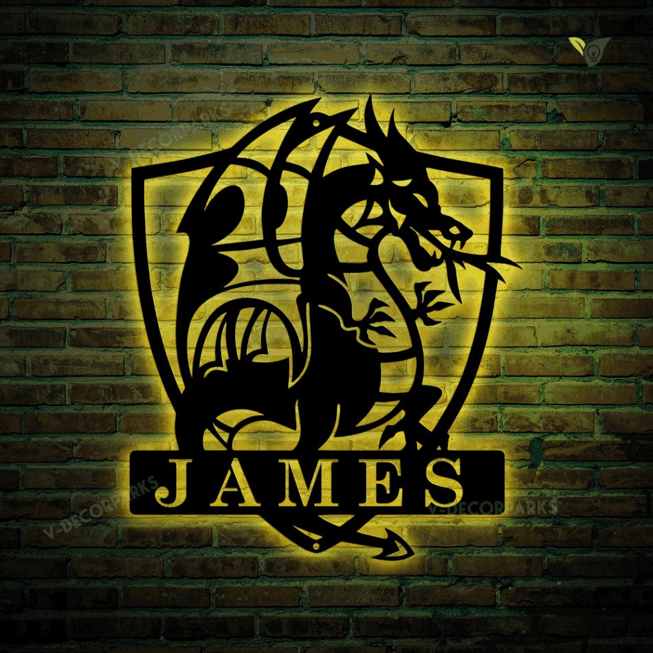 Custom Dragon Metal Sign With Led Lights, Dragon Wall Decor, Dragon ...