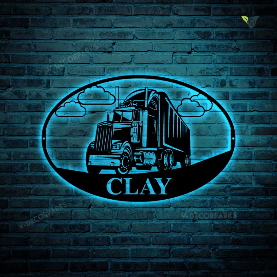 Custom Trucker Metal Sign With Led Lights, Big Rig, Trucker, 18 Wheeler ...