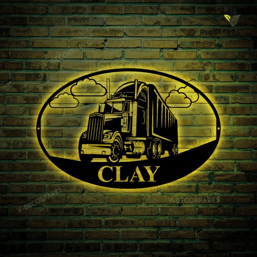 Custom Trucker Metal Sign With Led Lights, Big Rig, Trucker, 18 Wheeler ...