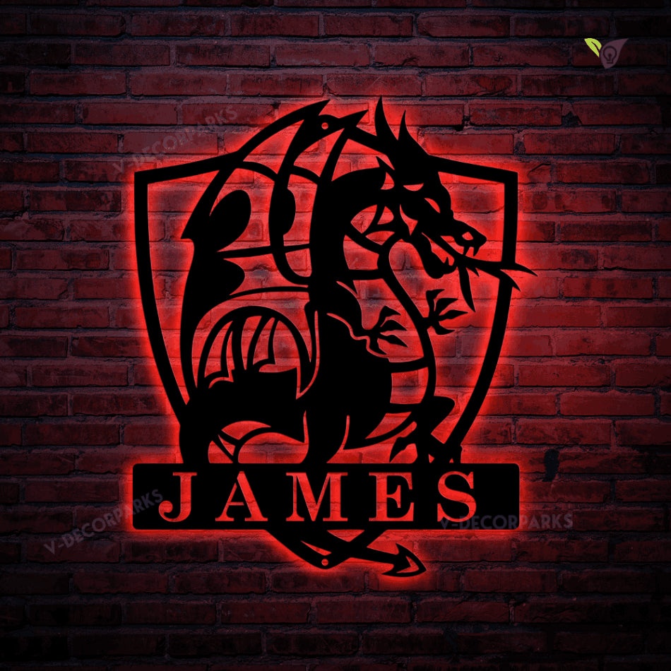 Personalized Dragon Metal Sign With Led Lights, Personalized Dragon ...