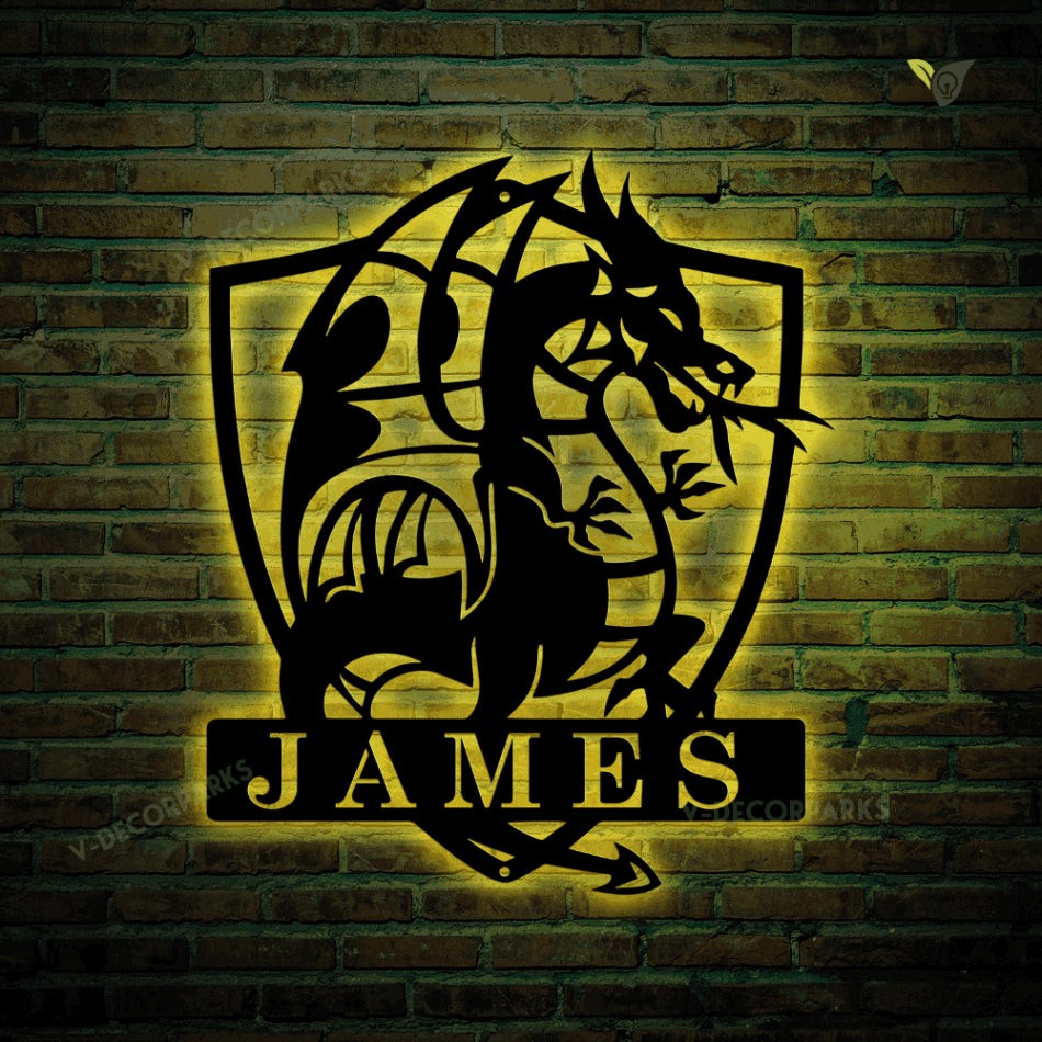 Personalized Dragon Metal Sign With Led Lights, Personalized Dragon ...