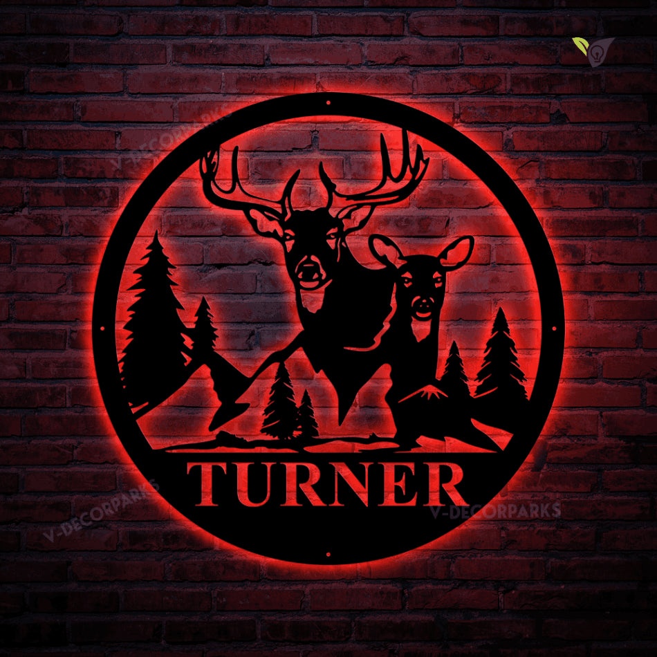 Custom Hunting Metal Sign With Led Lights, Personalized Deer Sign ...