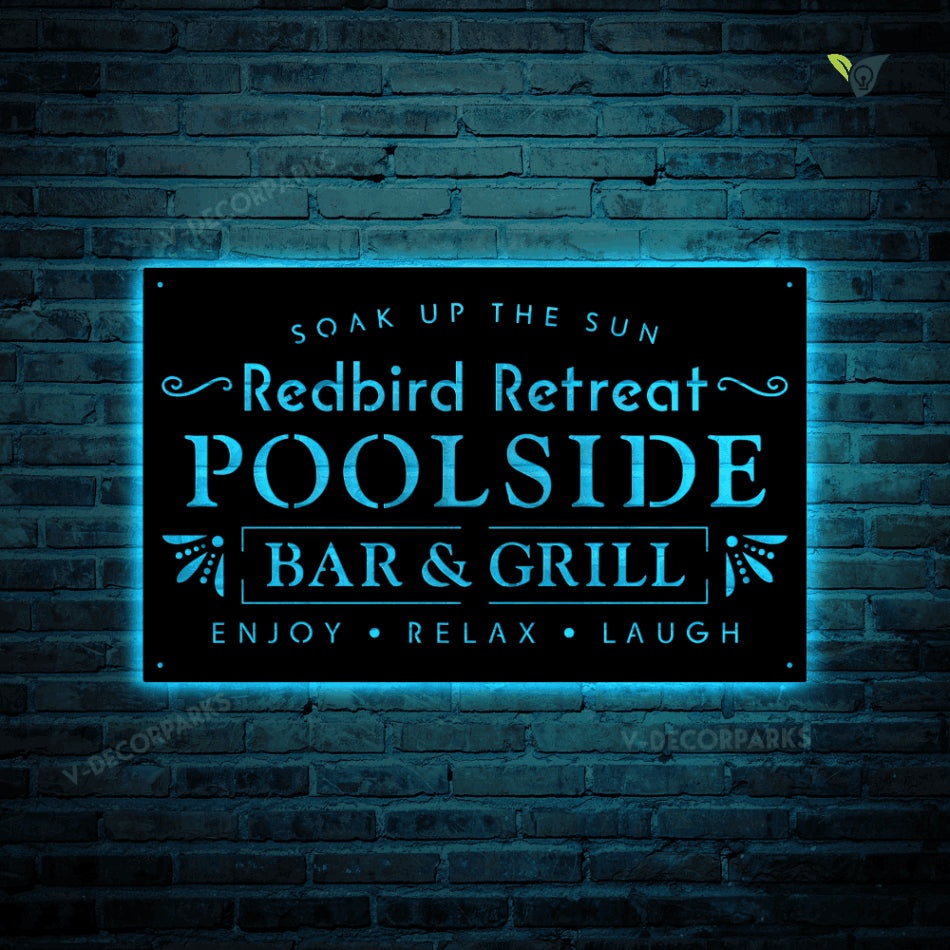 Personalized Name Poolside Metal Sign With Led Lights, Metal Swimming ...