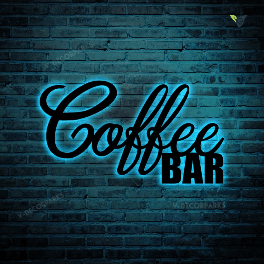 Coffee Bar Metal Wall Art With Led Light, Coffee Wall Decor, Metal Wall ...